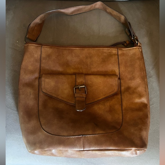 None | Bags | Cognac Manmade Leather Hobo Bag | Poshmark